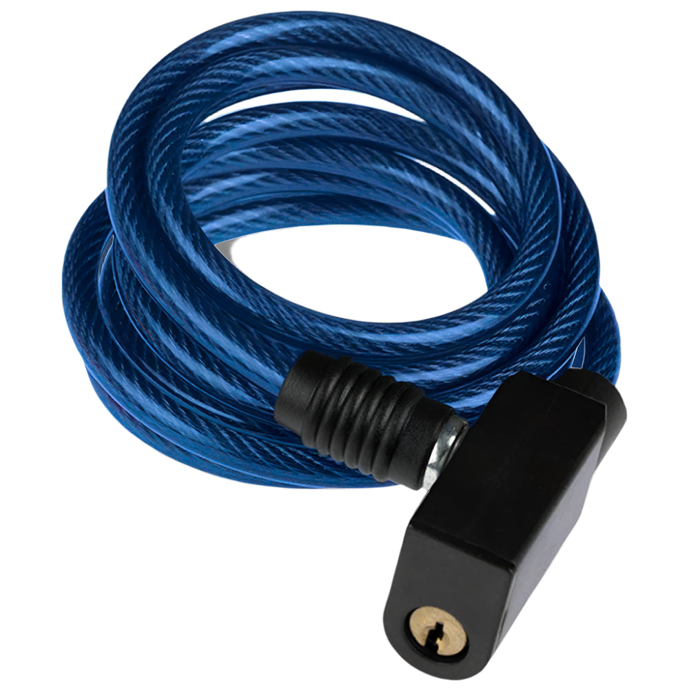 Candado de cable espiral azul con soporte GW